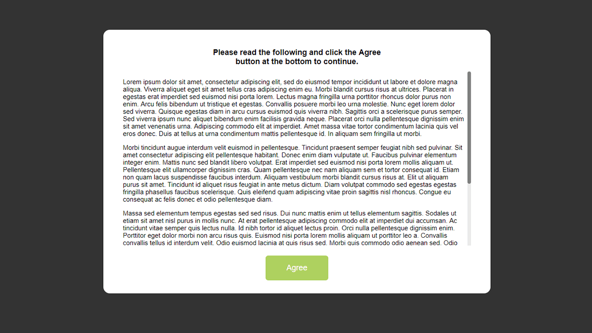 Scroll To Enable Agree Button For Terms Lightbox Fix Css Problemsfix Css Problems